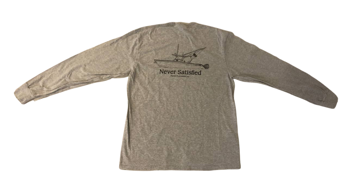 Never Satisfied Warrior Fishing Boat Long Sleeve Shirt (Light Grey) – Never Satisfied Outfitters
